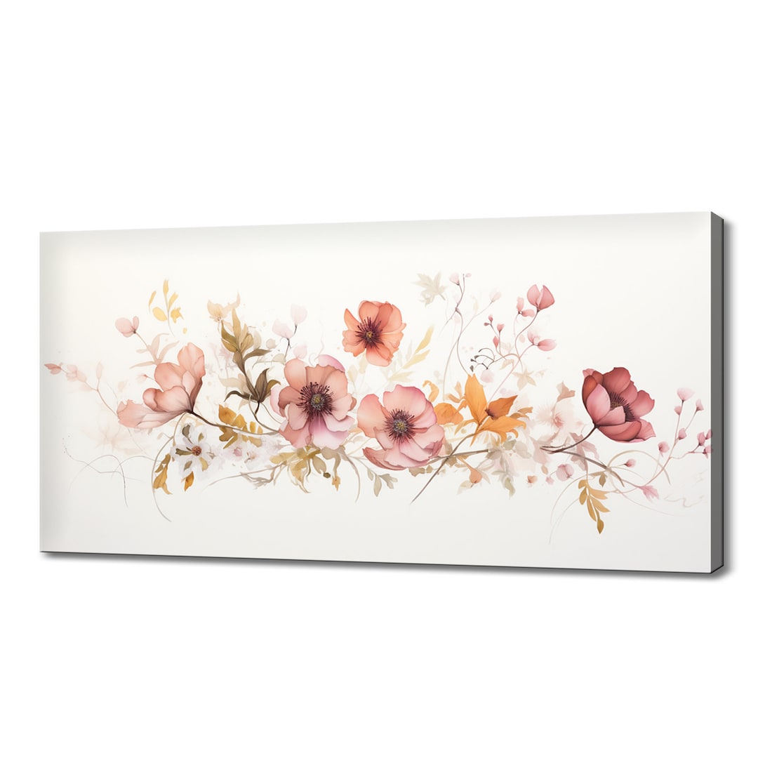 Schöne Pastell Rot Frühling Wildblumen Feld Wiese, Bunte Blumen Aquarell Modernes Design ...