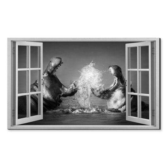 Two Fighting Hippos in the Water Window View Window Frame - Etsy