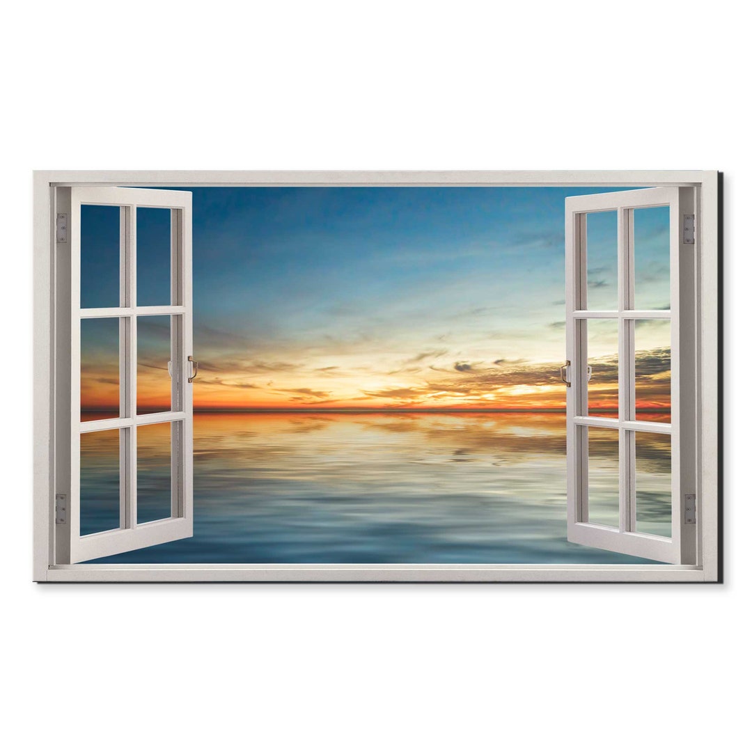 Cloudy Sunset Over the Ocean Waters Window View, Window Frame Style ...