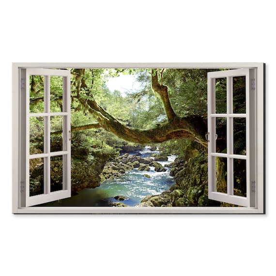 Deep Forest River Tree Window View Window Frame Style Modern - Etsy