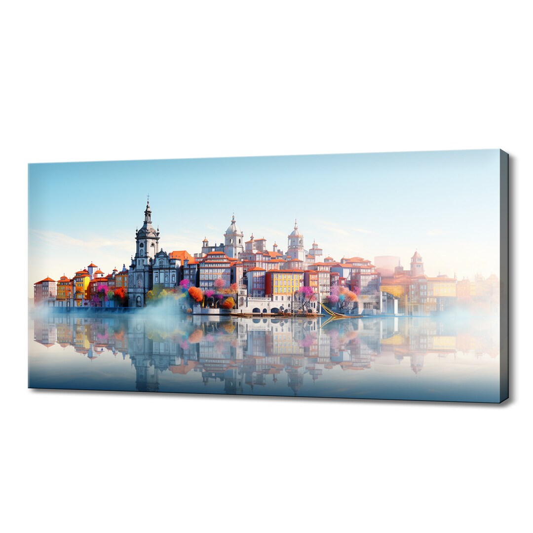 Porto City in Portugal Canvas Print, Skyline Landmarks Colourful ...