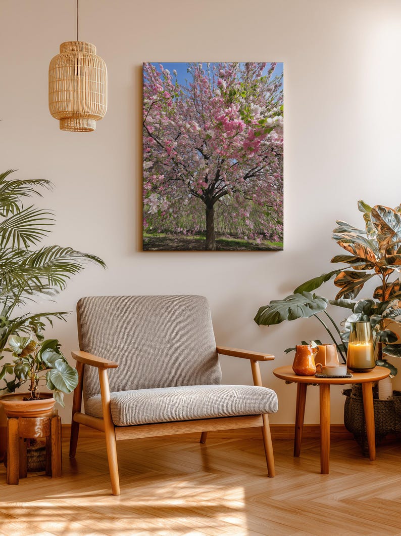 Blooming Pink Spring Tree Canvas Print, Cherry Blossom Floral Wall Art ...