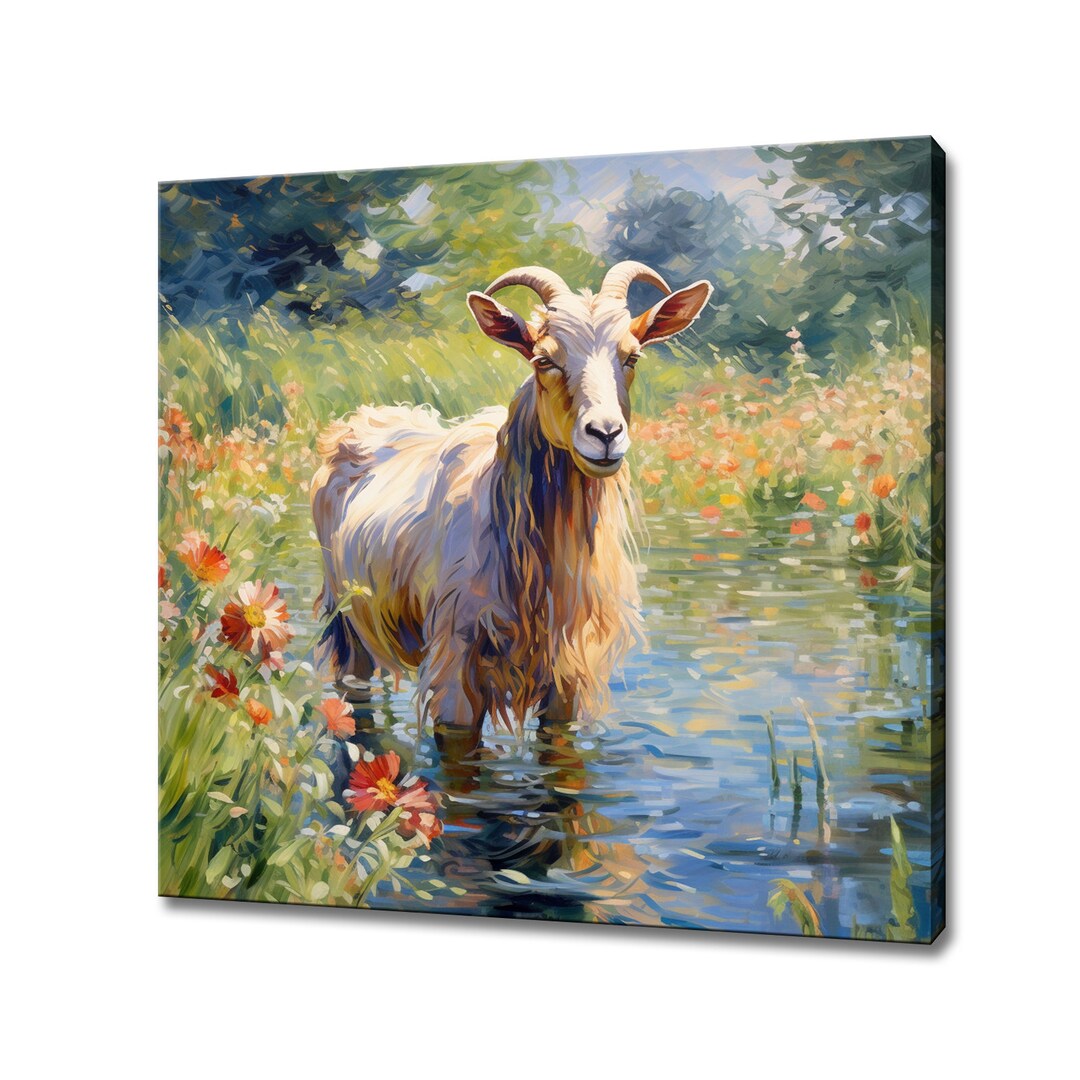 Cute Goat Animal in Water Pond Canvas Print, Gift for Goat Lover ...