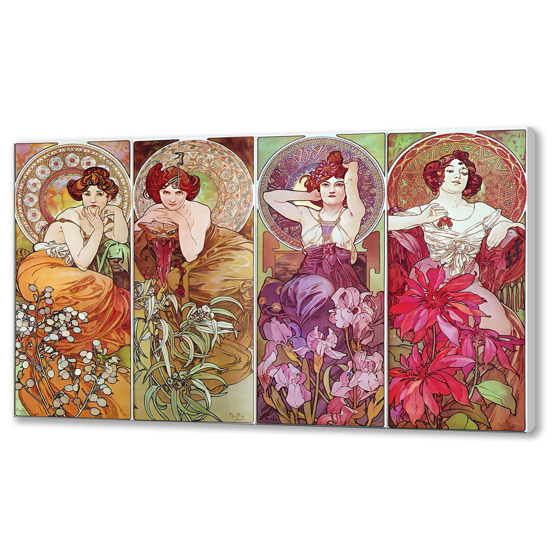 Alphonse Mucha the Precious Stones Colourful Art Nouveau Reproduction ...