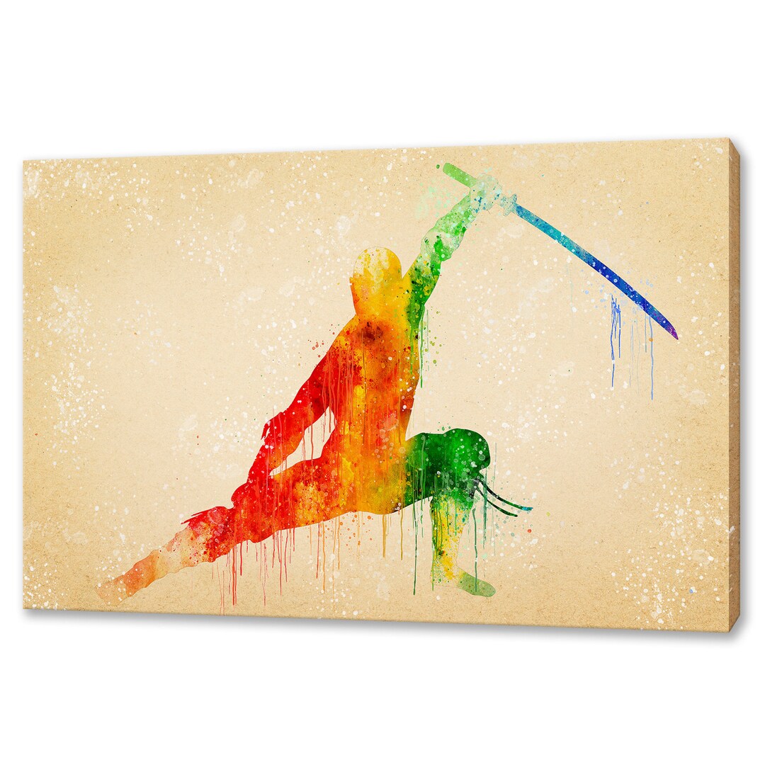 Ninja Warrior Fighter Samurai Rainbow Colourful Watercolour Modern ...