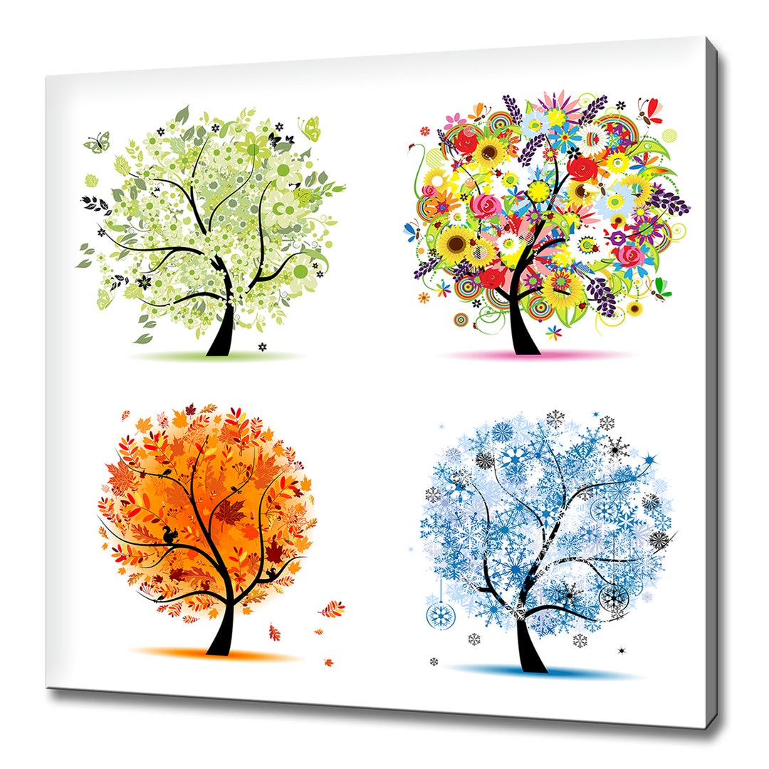 Four Seasons Abstract Trees Modern Design Home Decor Canvas Print Wall ...