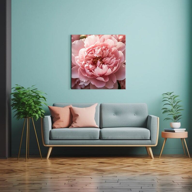 Pink Blooming Peony Flower Canvas Print Wall Art, Modern Floral Design ...