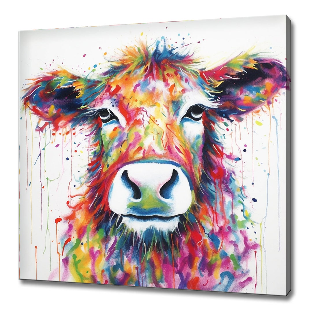 Beautiful Colourful Cow Cattle, Watercolour Painting Style Animal ...
