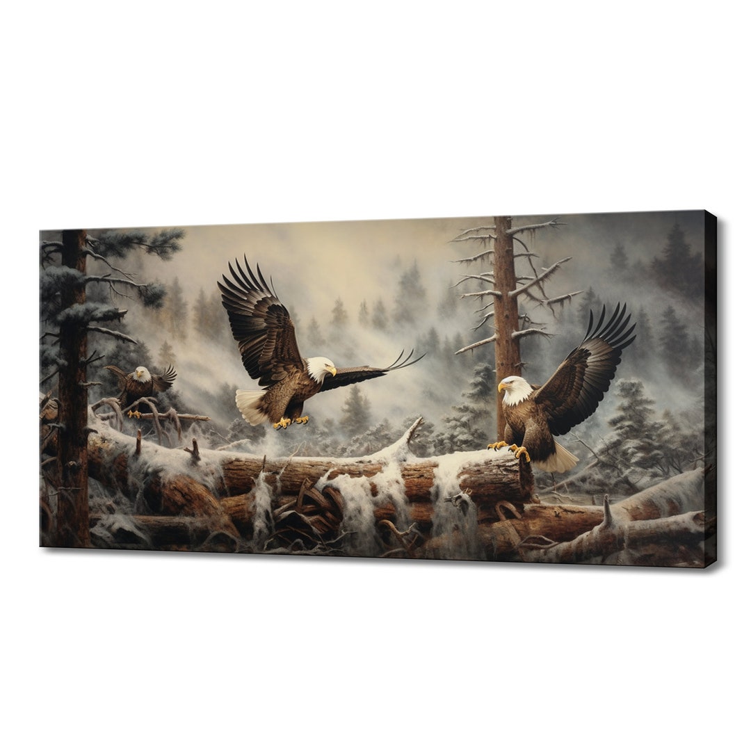 Eagles Flying in the Forest Canvas Print, Wildlife Inspired Art ...