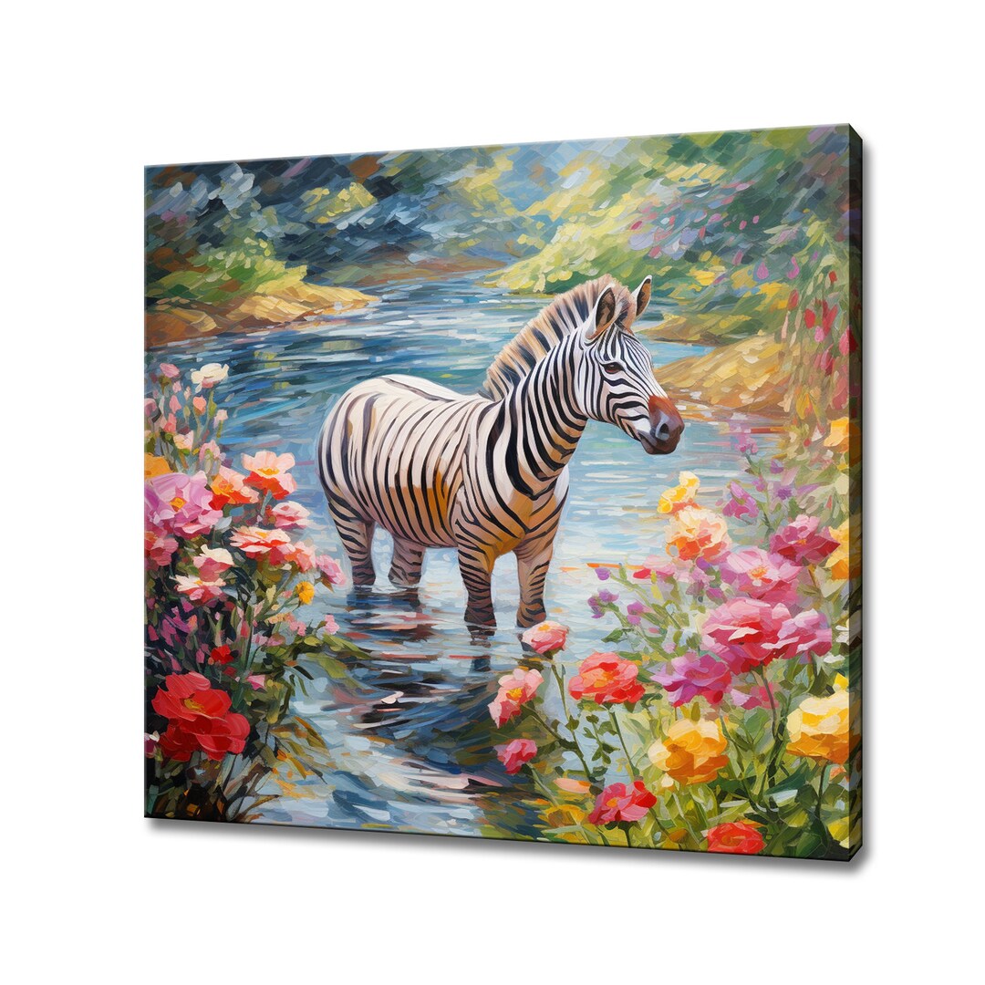 Cute Zebra by the River Animal Canvas Print, Gift for Zebra Lover ...