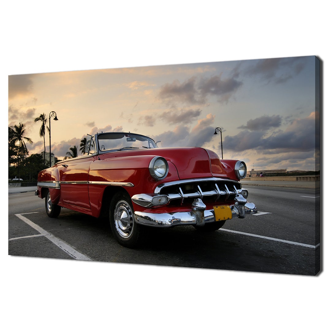 Old Red Shiny Vintage Car Modern Design Home Decor Canvas Print Wall ...