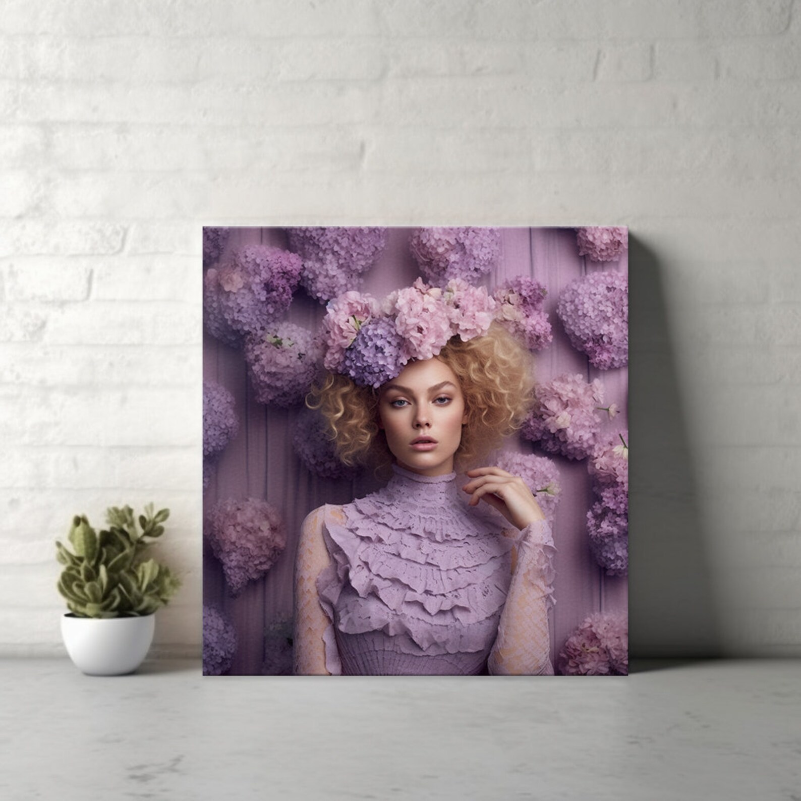 Purple Lilac Flowers Woman Head Canvas Print, Rococo Flowers Wall Art ...