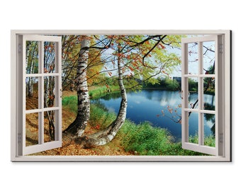 Window Lake View Wall Canvas Art - Etsy