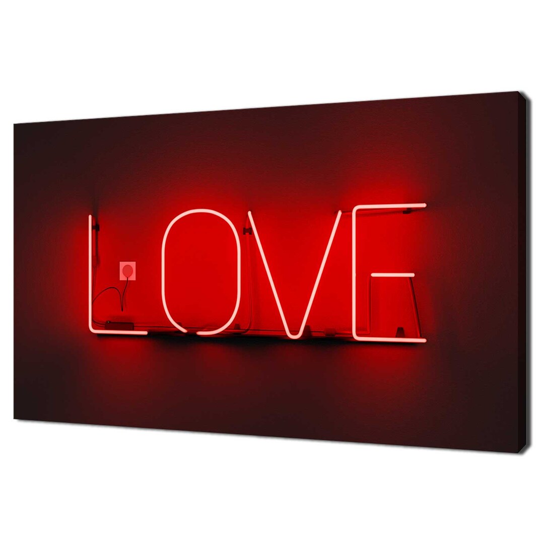 Red Love Neon Sign Modern Design Home Decor Canvas Print Wall Art Picture Ready To Hang Etsy