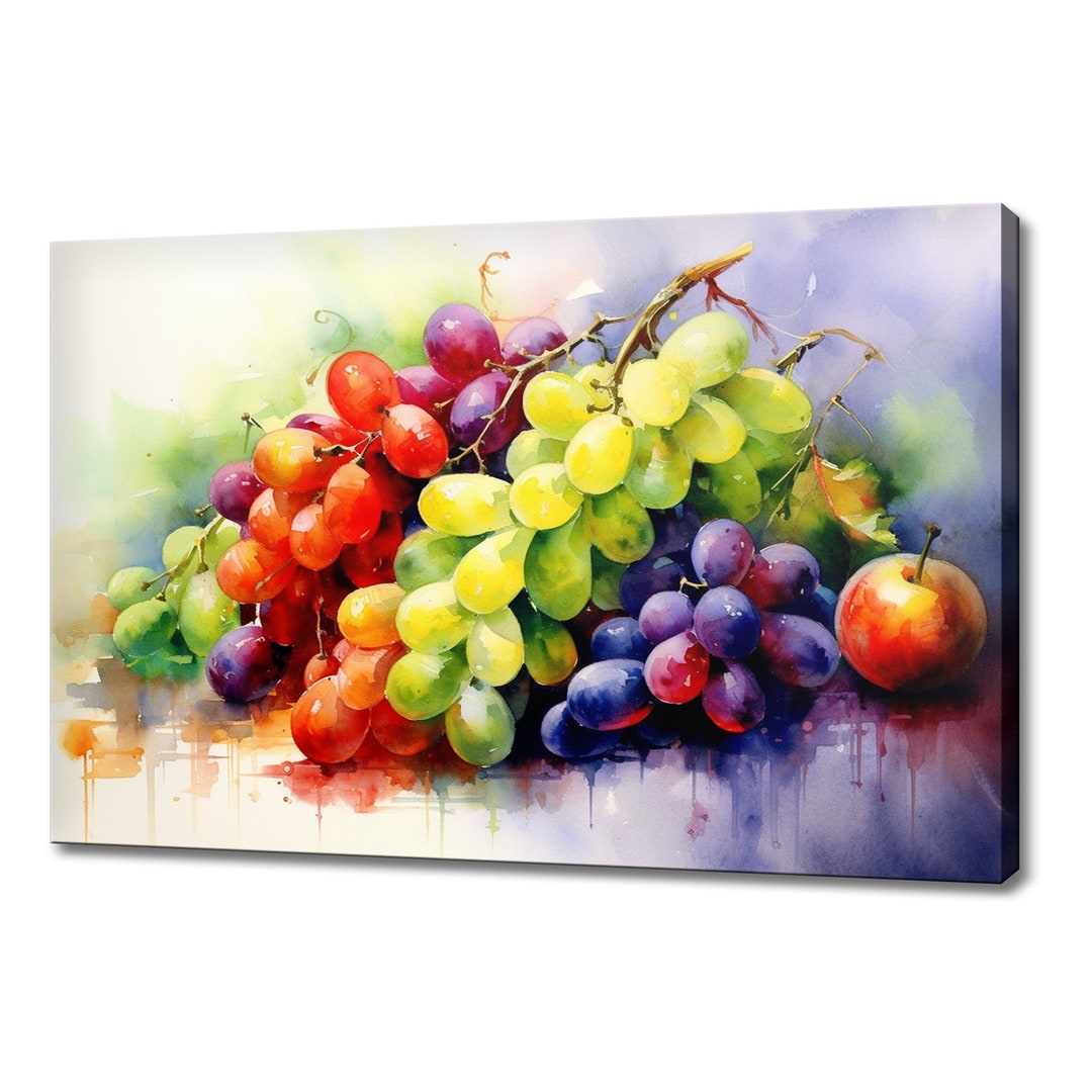 Still Life Rainbow Colourful Grapes Fruits Painting Style Canvas Print ...