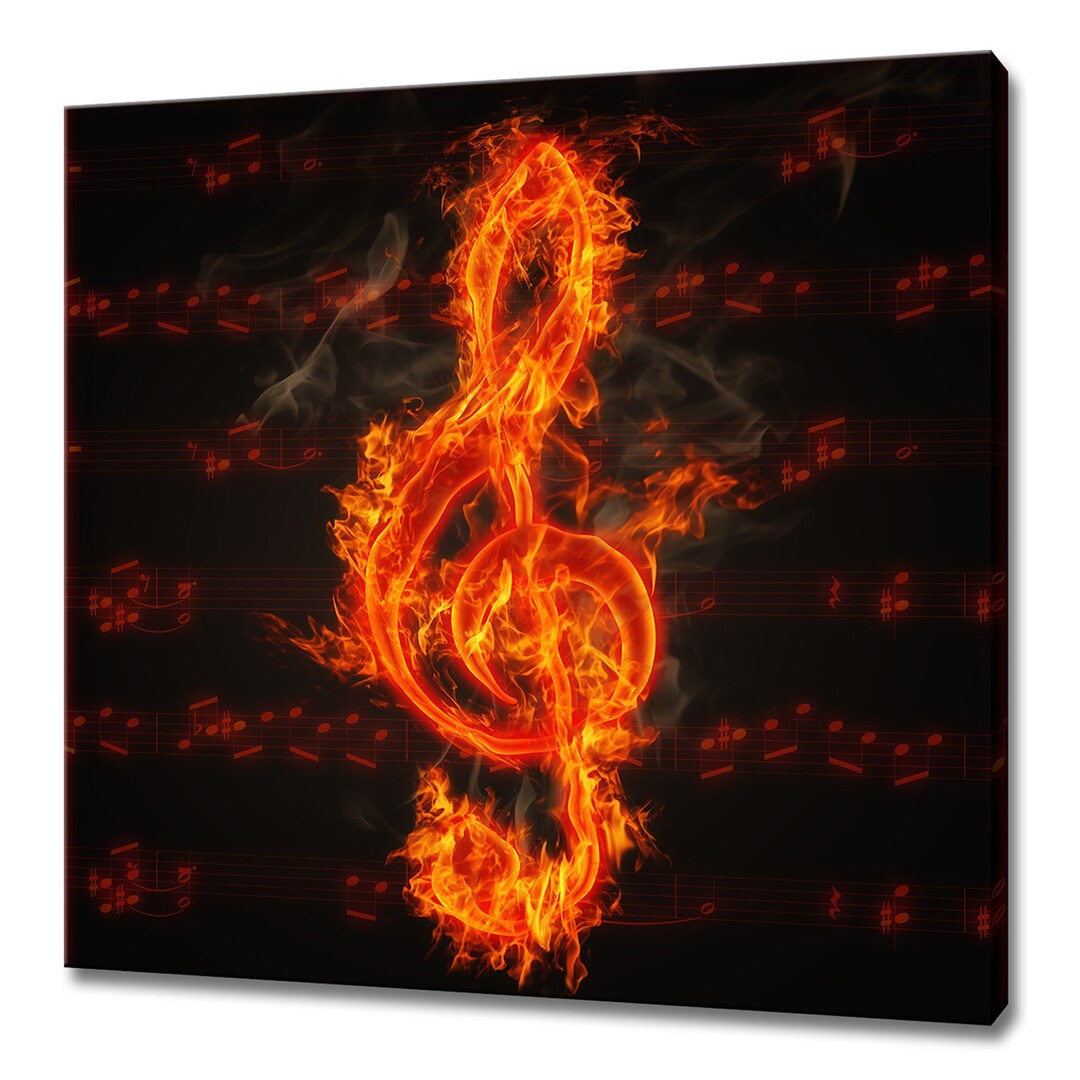 Abstract Clef on Fire Music Notes Modern Design Home Decor Canvas Print ...