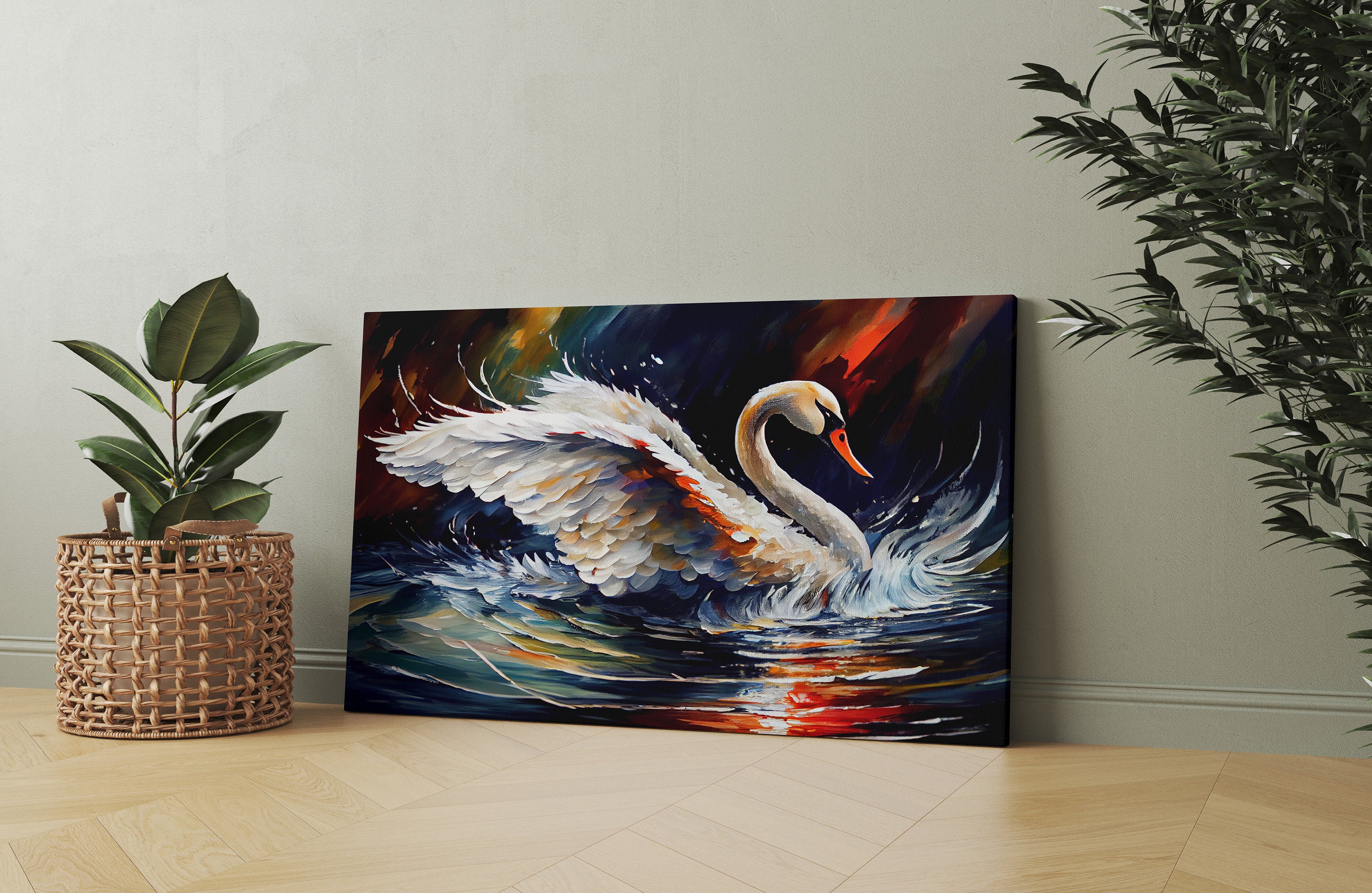 Colourful Majestic Swan Bird Modern Painting Design Home Decor Canvas ...