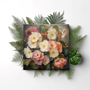 Primrose Flowers Bouquet Canvas Print Wall Art, Modern Floral Design ...