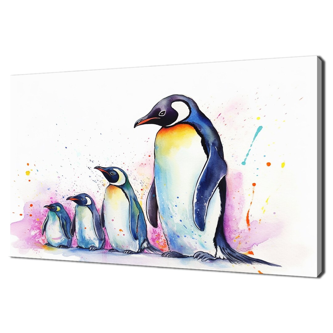 Colourful Penguins Family, Modern Design Home Decor, Watercolour ...