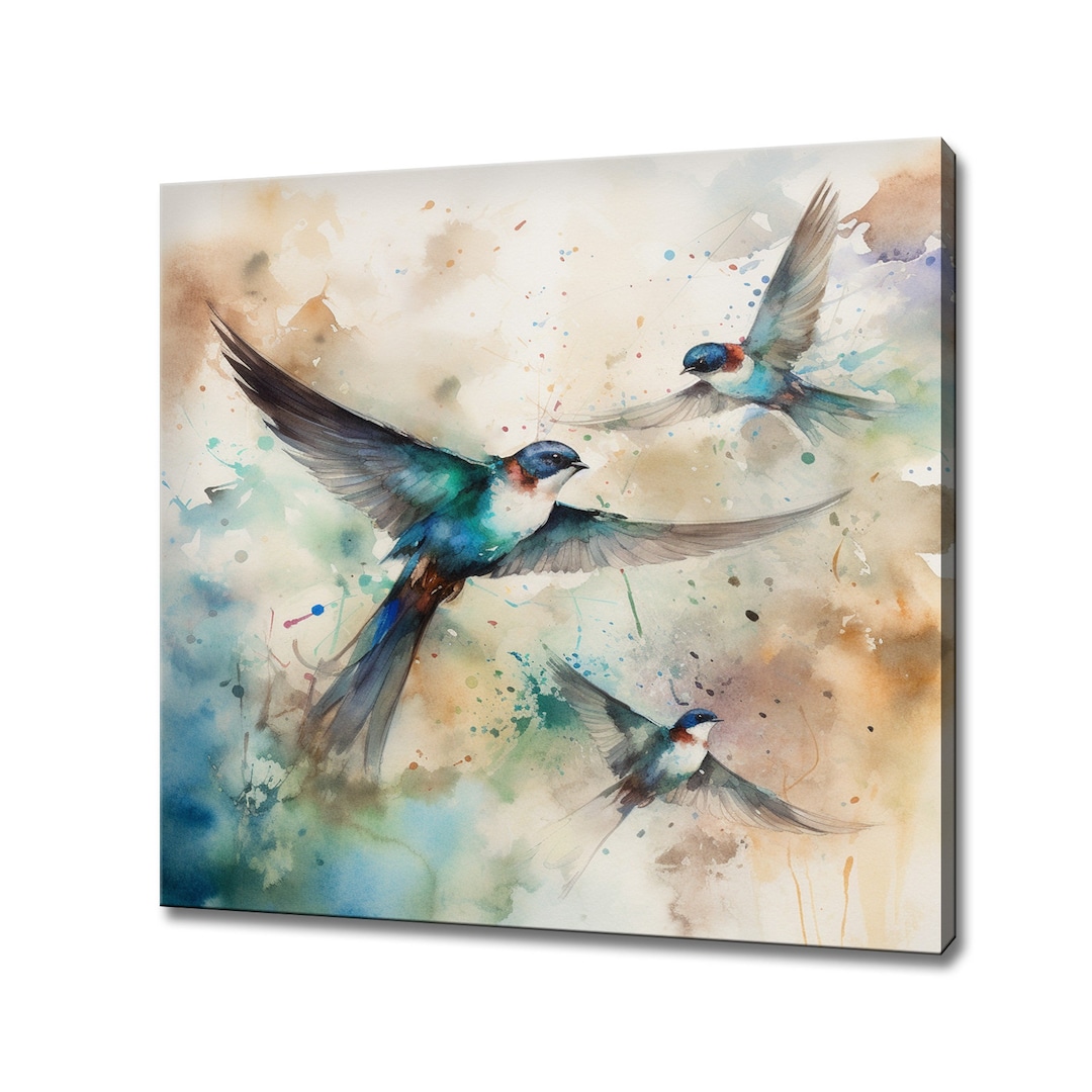 Schöne Schwalbe Vögel Fliegen Bunte Aquarell Malerei Stil, Modernes Design Home Decor Leinwand ...