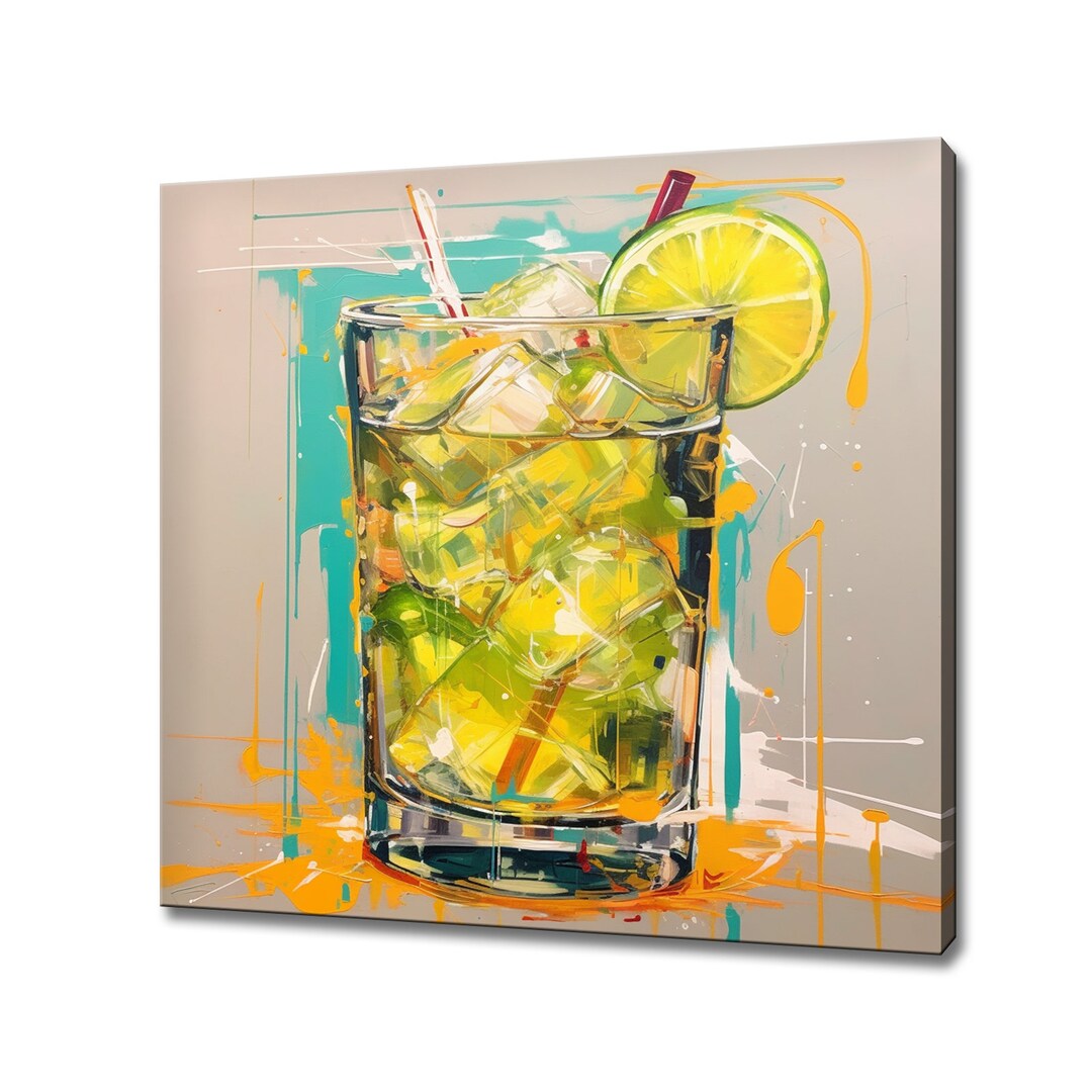 Highball Cocktail Alcoholic Drink Glass Watercolour Canvas Print ...