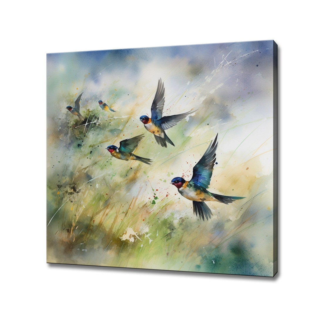 Beautiful Swallow Birds Colourful Watercolour Painting Style, Modern ...