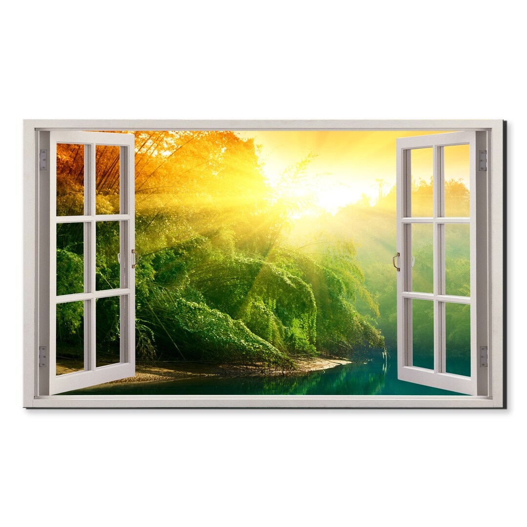 Beautiful Sunset in the Jungle Window View, Window Frame Style Modern ...