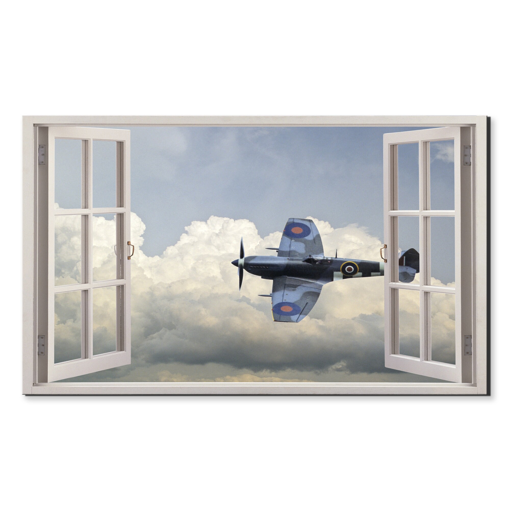 Spitfire Fighter on A Stormy Sky Window View, Window Frame Style Modern ...