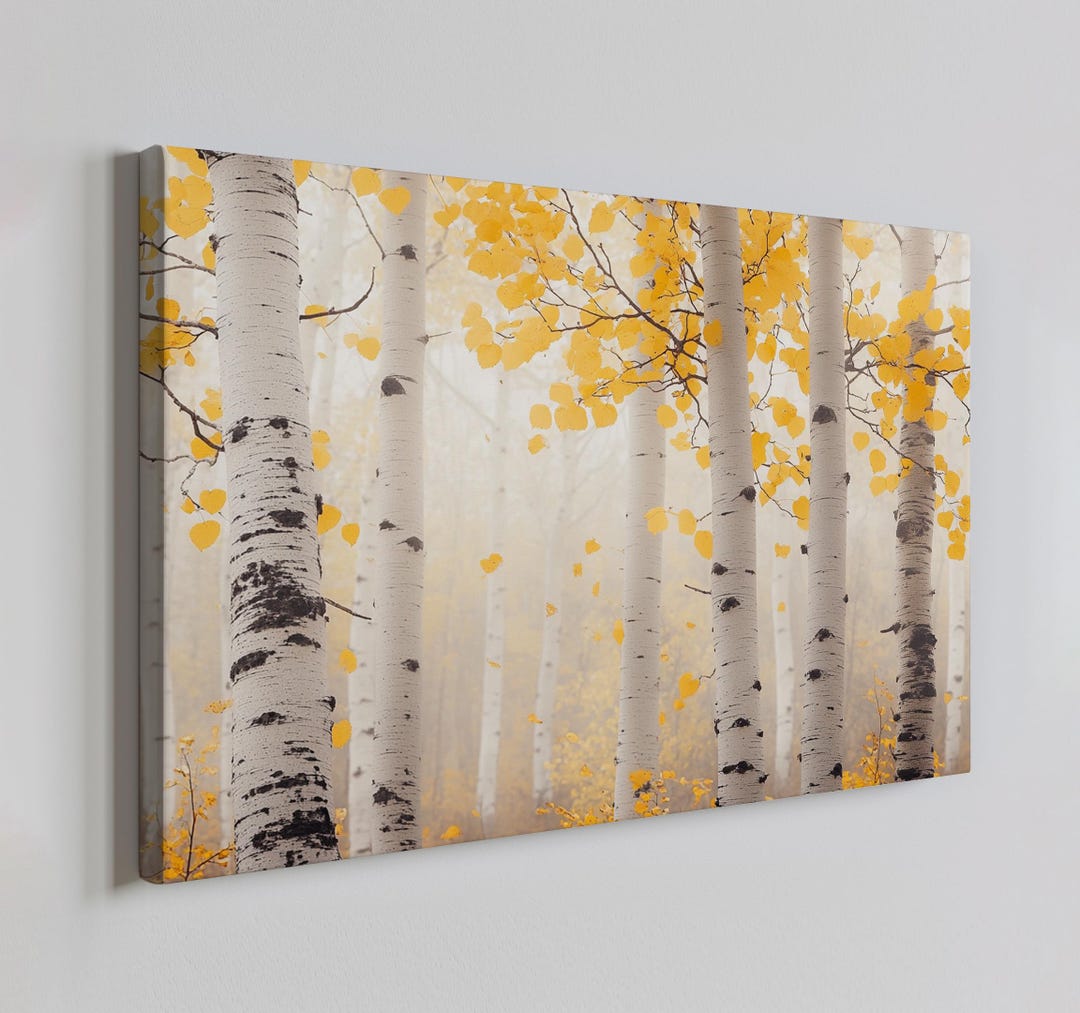 Aspen Birch Forest Trees Autumn Vintage Painting Style Canvas Print ...