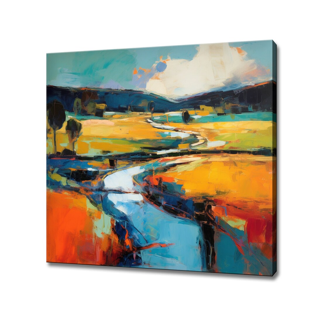Expressionist Abstract River Landscape Painting Style Canvas Print ...