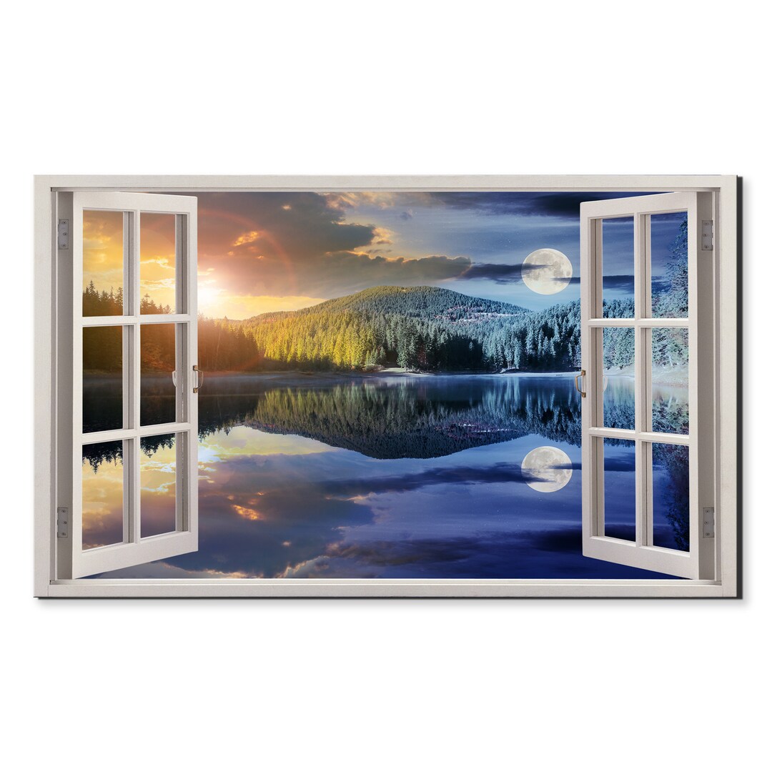 When Day Meets Night Moonlight Window View, Window Frame Style Modern ...