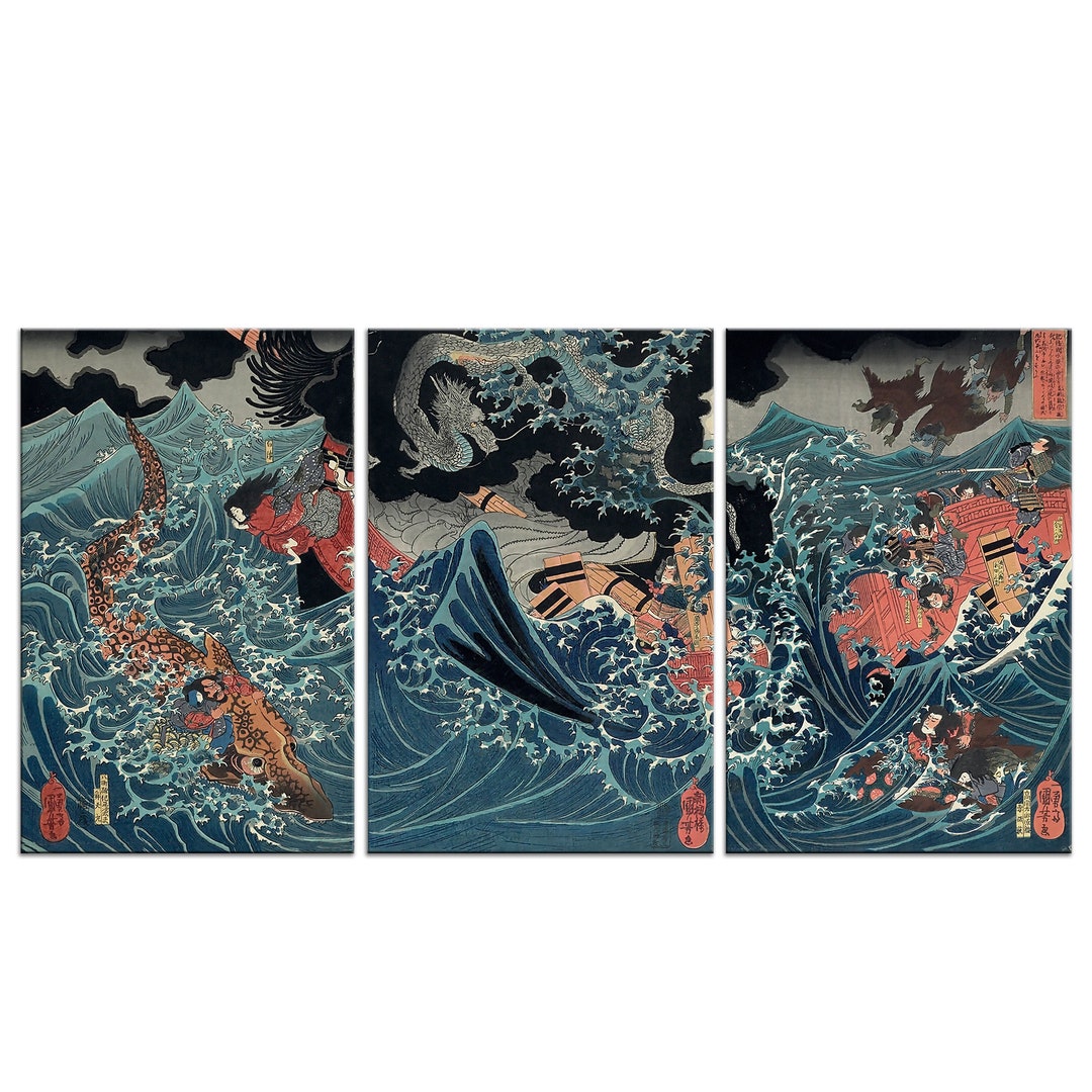 A Group of Tengu Rescue Minamoto No Tametomo and His Men Utagawa ...