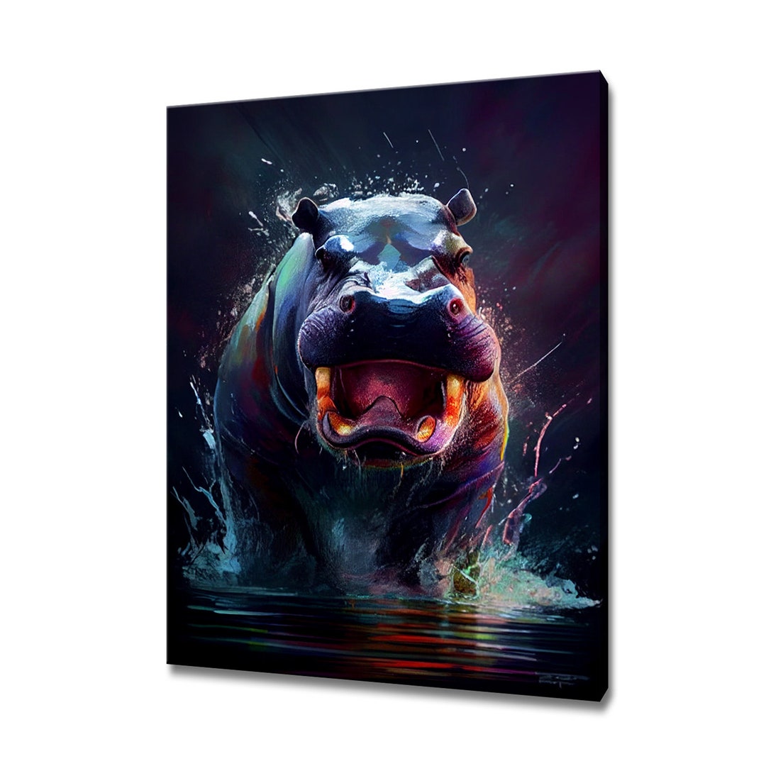 Colourful Angry Hippopotamus Hippo Painting Modern Design Canvas Print ...