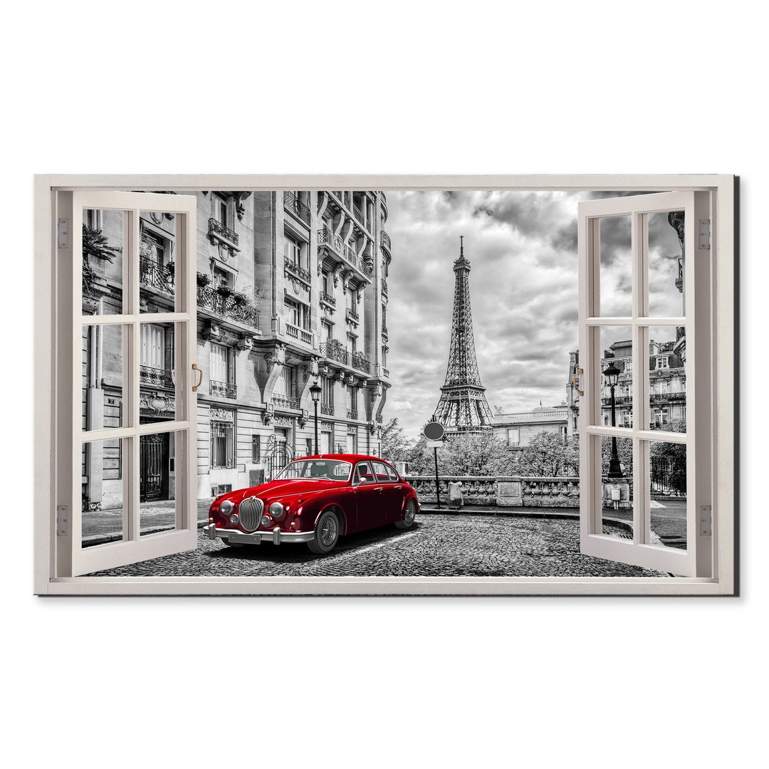 Paris France Eiffel Tower Red Car Window View, Window Frame Style ...