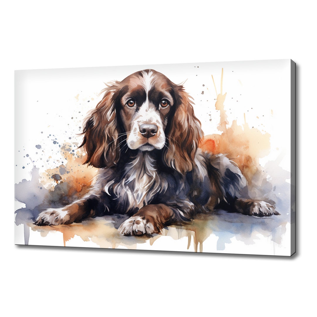 Spaniel Dog Puppy Watercolour Canvas Print Art, Modern Design Home ...