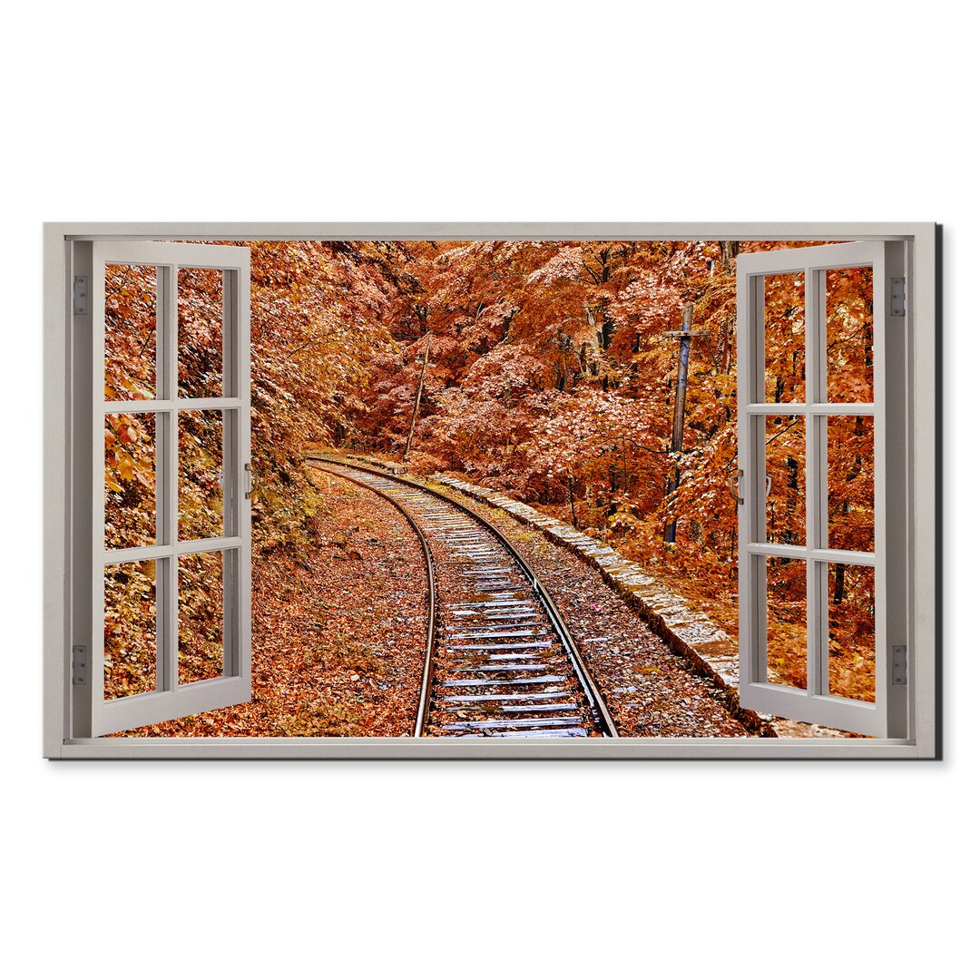 Autumn Forest Traintracks Rail Road Window View, Window Frame Style ...