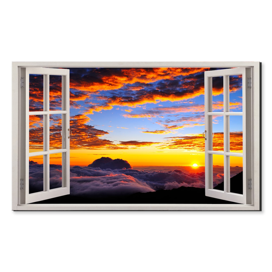 Beautiful Sunset Above the Clouds Window View, Window Frame Style ...