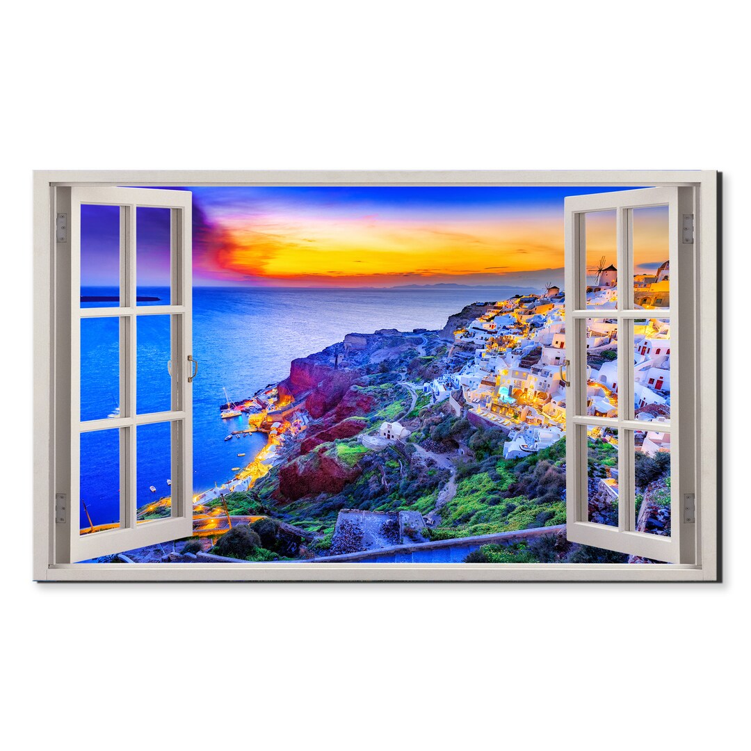 Colourful Santorini Sunset Greece Window View, Window Frame Style ...