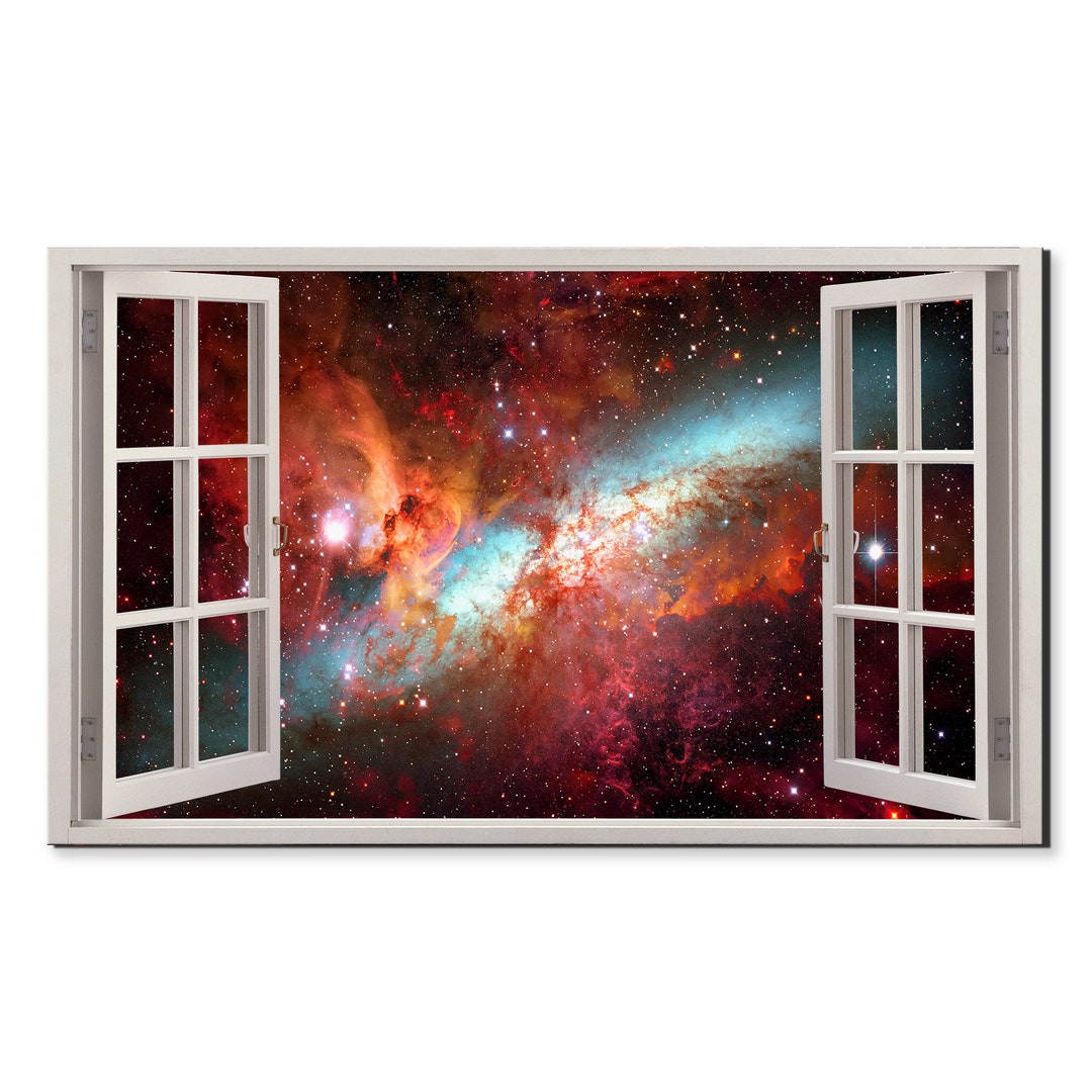 Nebula and Galaxies Space Window View, Window Frame Style Modern Design ...