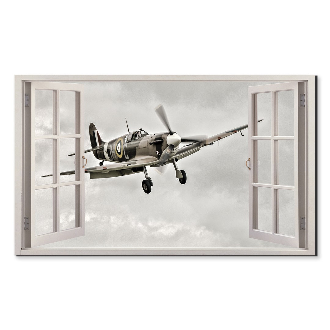 Supermarine Spitfire Plane in the Sky Window View, Window Frame Style ...
