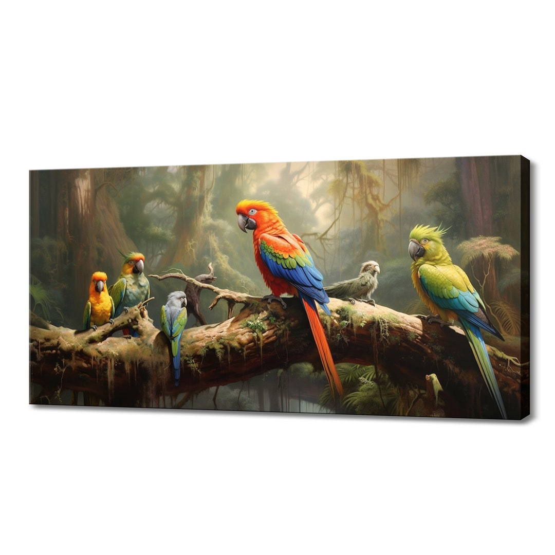 Colourful Parrots Birds in the Forest Canvas Print, Wildlife Inspired ...