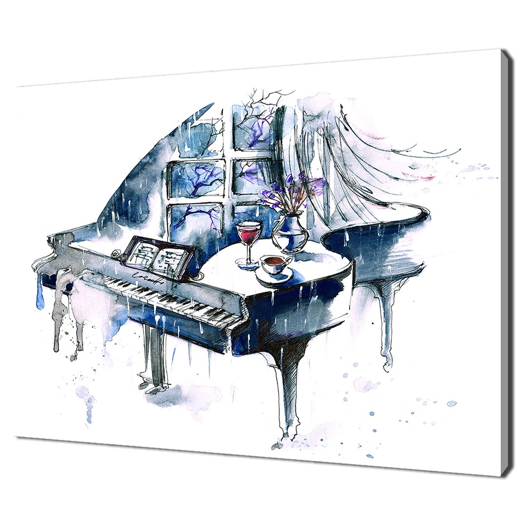 Watercolour Painting of Piano Music Instrument Modern Design Home Decor ...