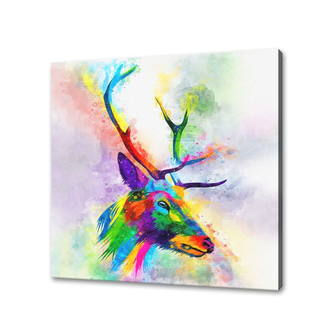 Majestic Colourful Deer Stag Watercolour Abstract Modern Design Decor ...