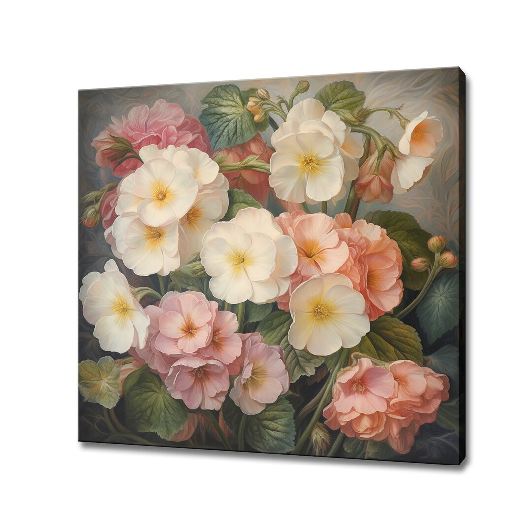 Primrose Flowers Bouquet Canvas Print Wall Art, Modern Floral Design ...
