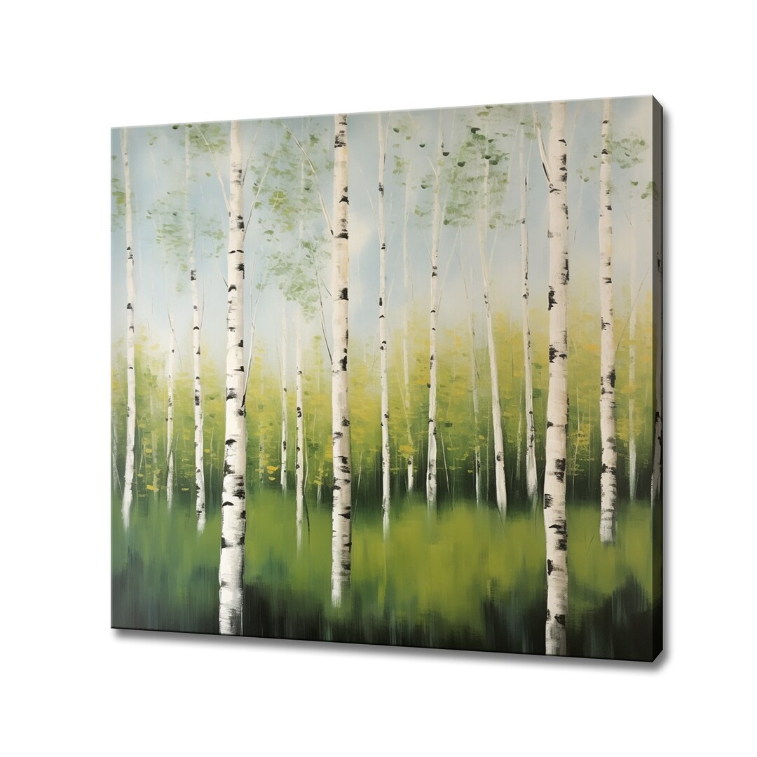 Relaxing Birch Forest Trees Oil Painting Style Canvas Print, Modern ...