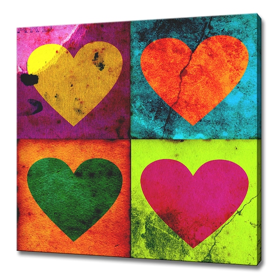 Four Colourful Grunge Hearts Love Modern Design Home Decor - Etsy