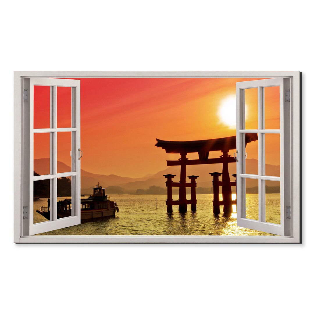 Sunset Over Japan Torii Gate Window View, Window Frame Style Modern ...