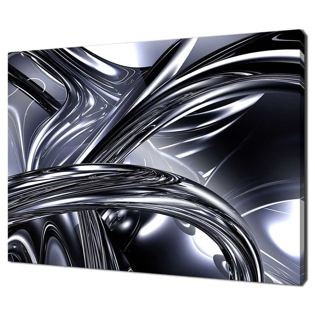 Abstract Grey Silver Chrome Modern Design Home Decor Canvas Print Wall ...