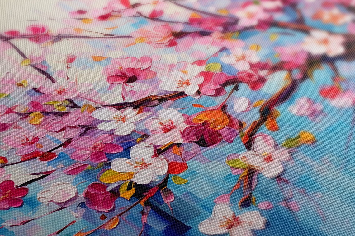 Cherry Blossom Flowers Tree Brunch, Oil Painting Style Canvas Print ...