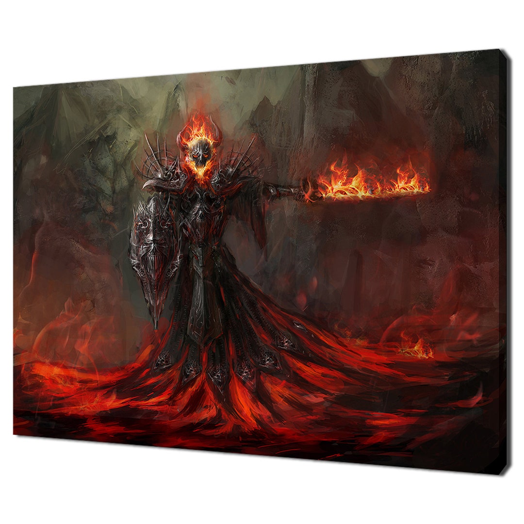 Fantasy Knight on Fire Modern Design Home Decor Canvas Print Wall Art ...